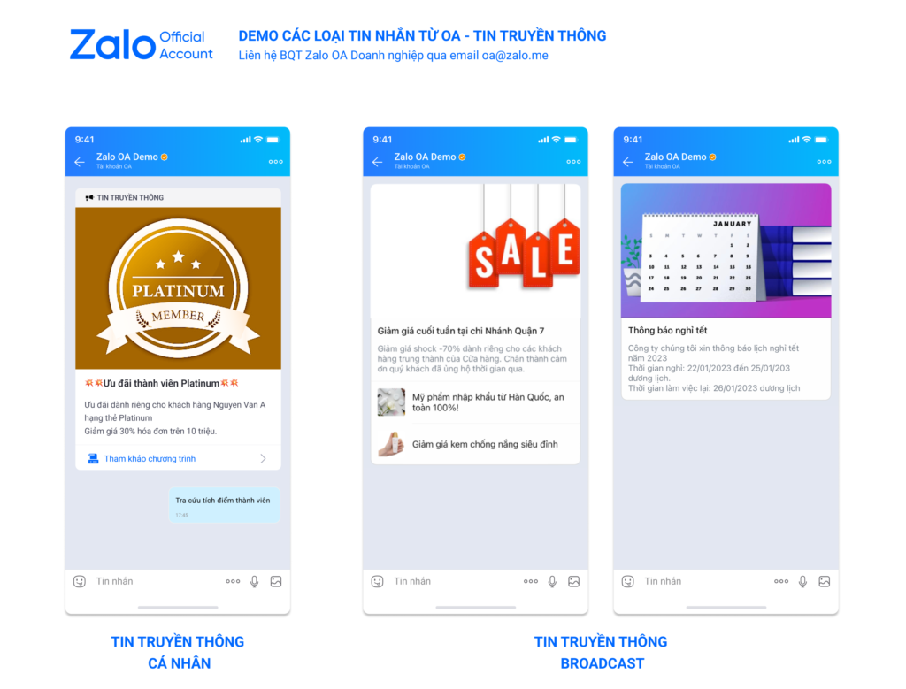 v230418 – Thông báo cập nhật phân loại tin nhắn của Zalo Official Account
